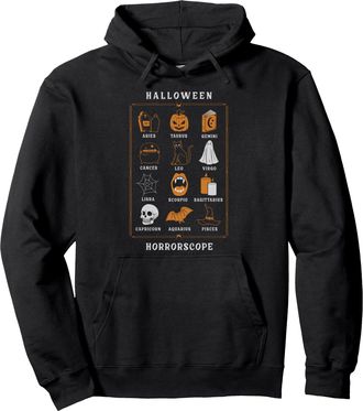 Trendy Apparel Halloween Horrorscope Black Cat Bat Ghost Pullover Hoodie