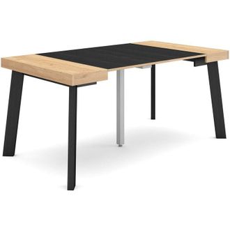 Skraut Home Skraut Home - Table console extensible, Console meuble, 160, Pour 8 personnes, Pieds en bois, Style moderne, Chêne et noir