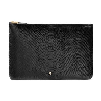 Elisabetta Franchi Samt-Clutch mit Krokodilpr&auml;gung - - Bags - Damen - Schwarzk - ONE SIZE