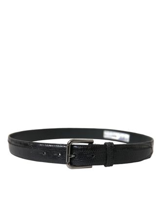 Dolce & Gabbana Mens Black Exotic Leather Silver Metal Buckle Belt