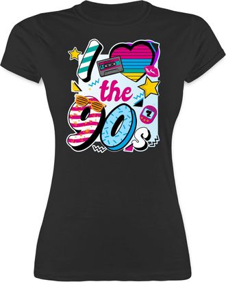 Shirtracer Shirt Damen - Spr&uuml;che Statement - I Love The 90s - XXL - Schwarz - 90iger Jahre Kleidung geekshirt zocker 90 Tshirt Karnevals Tshirts Funshirts Nerds 