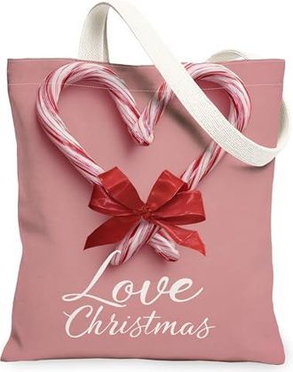 Generic Sacs fourre-tout en toile de sucre dorge de No&euml;l, motif coeur, sacs d&eacute;picerie r&eacute;utilisables, vintage, l&eacute;gers et lavables, pour voyage et vacances, 33 