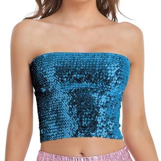 Generic Haut &agrave; paillettes arc-en-ciel pour femme - Haut tube &agrave; paillettes pour femme - Couleur unie - Tunique brillante d&eacute;contract&eacute;e - Corset scintillant - Ha