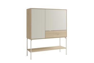 Sch&ouml;ner Wohnen Kollektion Highboard LABOE/Eichefarbig Bianco hell, seidengrau/Multifunktional als Sekret&auml;r, Bar oder Schminktisch/Aufklappbare Front/Sideboard/Kommode/B 114, H 