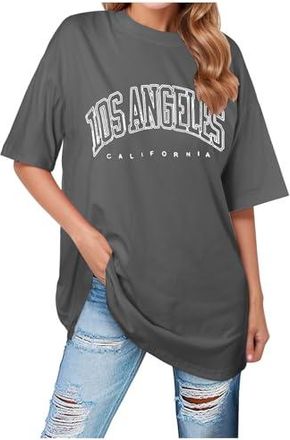 Generic Tunique Los Angeles California 2025 pour femmes, T-shirt long d&eacute;t&eacute; ample pour le sport, l&eacute;t&eacute;, mignon, surdimensionn&eacute;, d&eacute;contract&eacute;, tendance, imprim&eacute; l