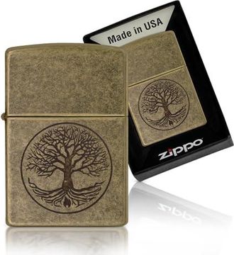Zippo Sturmfeuerzeug - Tree of Life, Antique Brass, Lustre - Nachf&uuml;llbar - Wiederverwendbar - Windfestes Design - Geschenkbox - Made in USA