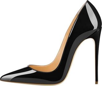 EDEFS Escarpins en Cuir Verni &agrave; Enfiler Talon Aiguille 12 cm Femme Bout Pointu Ferm&eacute; pour Soir&eacute;es Sexy & &Eacute;l&eacute;gantes Vernis Noir EU37