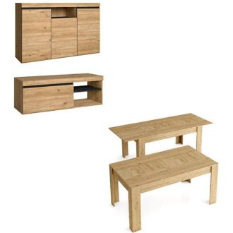 Skraut Home Skraut Home - Set Naturale Esszimmer, Esszimmerm&ouml;bel, Sideboard-M&ouml;bel tv 120cm - Ausziehtisch Eiche/schwarz