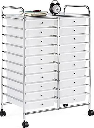 Yaheetech Chariot de Rangement avec 20 Tiroirs Blanc Tour/Meuble de Rangement &agrave; roulettes pour Salle de Bain Bureau Cuisine Salon de Beaut&eacute; 62,5 x 36 x 91 cm