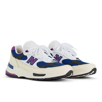 New Balance Unisexe Made in USA 992 en Blanc/Bleu/Rose, Su&egrave;de/Mesh, Taille 38.5
