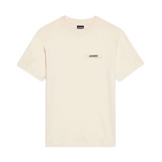 Jacquemus Beiges Baumwoll-Logo-Patch T-Shirt - - Tops - Herren - Beige - XS