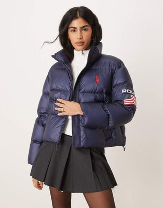 Polo Ralph Lauren Team USA Carly - Wattierte Cropped-Daunenjacke in Marineblau