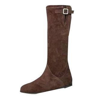 Generic Bottes hautes d&eacute;contract&eacute;es en faux daim pour femme - &Eacute;l&eacute;gantes - Couleur unie - Boucle classique - &Eacute;l&eacute;gantes - &Agrave; enfiler - Pour lext&eacute;rieur et le quot