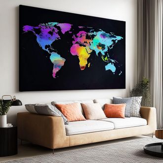 Generic Leinwand-Wandkunst 140x70 cm Zoll ungerahmt- Bunte Weltkarte Leinwandbild Kunstdruck Gro&szlig; XXL f&uuml;r Wohnzimmer Schlafzimmer Wandbilder Canvas Desing Dek