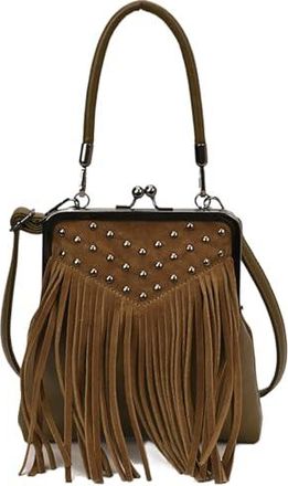 Generic Kexpery Sac cabas femme en PU &agrave; clous, franges Western avec bandouli&egrave;re, sac sous laisselle pour voyage, quotidien