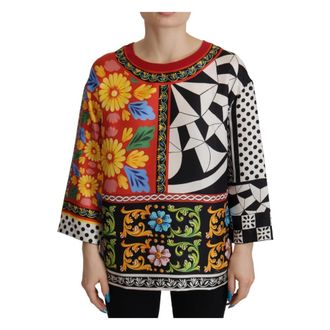 Dolce & Gabbana Seidenbluse mit Barock- und Blumenmuster und Rundhalsausschnitt - - Tops - Damen - Mehrfarbig - XS