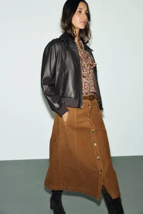 Gerard Darel Jupe trap&egrave;ze en velours - TIPHAINE - Caramel