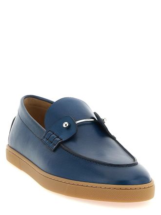 Christian Louboutin Mens Blue Calfskin Slip-On Loafers