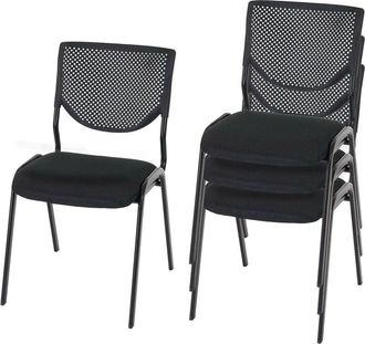 Hhg neuwertig] 4er-Set Besucherstuhl 303, Konferenzstuhl stapelbar, Stoff/Textil Sitz schwarz, F&uuml;&szlig;e schwarz