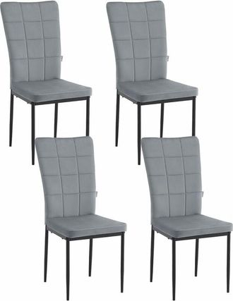 Woltu Woltu - Lot de 4 chaises de salle &agrave; manger en velours gris fonc&eacute; - Pieds en m&eacute;tal - Dossier haut - Dimensions 43x59.5x96.5 cm - Capacit&eacute; 150 kg