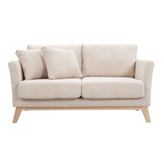 Miliboo Zweisitzer skandinavisches Sofa mit abnehmbarem Bezug aus samtigem Rippstoff und hellem Holz OSLO