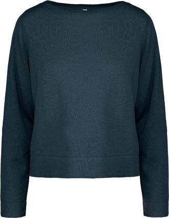 Bomboogie Femme, Pulls, Bleu, Taille: 44 FR Top en lin et coton &agrave; encolure bateau