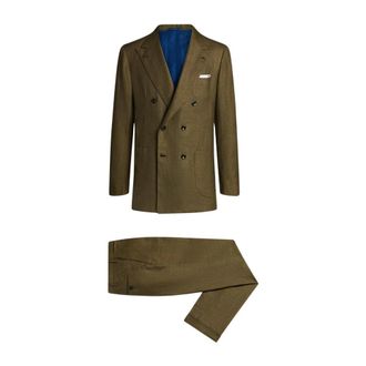 Kiton Doppelreihiger Anzug aus Leinen- und Wollmischung - - Suits - Herren - Gr&uuml;n - XL