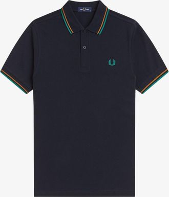 Fred Perry Piqu&eacute;-Poloshirt mit Logo-Stickerei und Streifenakzenten in