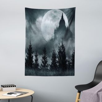 Abakuhaus Halloween Wandteppich, Magic Castle Entwurf aus Weiches Mikrofaser Stoff Waschbar ohne Verblassen Digitaldruck, 110 x 150 cm, Hellgrau Grau