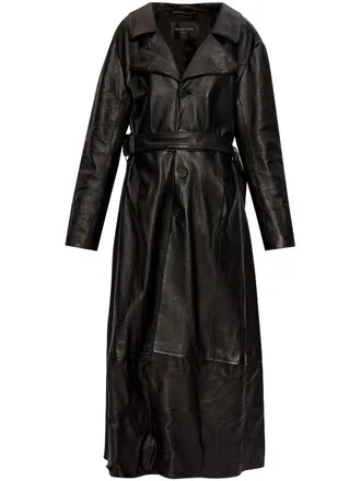 Balenciaga trench en cuir &agrave; taille ceintur&eacute;e - Noir
