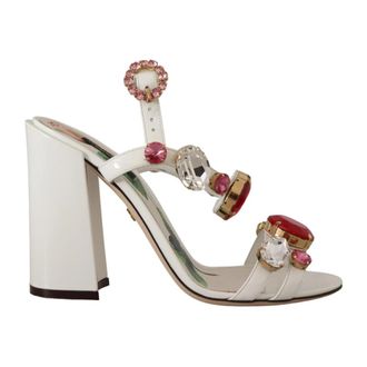Dolce & Gabbana Wei&szlig;e Leder Kristall Keira Absatzsandalen - - Shoes - Damen - Mehrfarbig - 35 1/2 EU