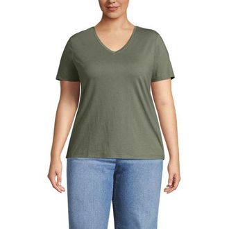 Lands End Supima Kurzarm-Shirt mit V-Ausschnitt, Damen, Gr&ouml;&szlig;e:52-54 plus, Gr&uuml;n, Baumwolle, by Lands End