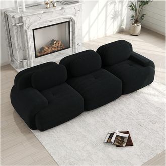 Generic Modulares Schlafsofa mit Ottomane, 3-Sitzer, modulares Cord-Sofa, ohne Montage, for Wohnzimmer, rahmenloses Sofa, mit gebogenen Armlehnen(Nero,3S)