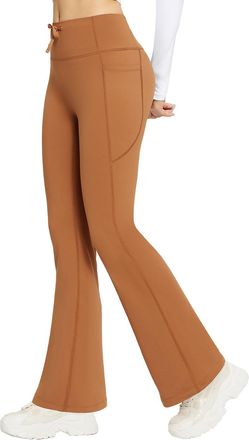 Baleaf Damen Thermo Yogahose High Waist Flared Leggings Winter Fleece gef&uuml;tterte Thermohose Drawstring Thermal Leggings Bootcut Bell Bottom Warm Jogginghose 