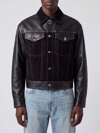 Versace Hemdjacke von aus Denim und Leder mit Metallkn&ouml;pfen und aufgesetzten Taschen