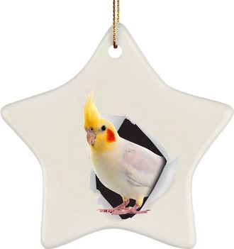 Generic Christbaumschmuck Anh&auml;nger Keramik H&auml;ngende Ornamente Mit Schnur Weihnachtsbaum Deko Weihnachtsanh&auml;nger Lustige Nymphensittich Gelbe Creme Kommt Aus R