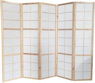 PEGANE Paravent Japonais Bois Naturel, s&eacute;parateur de pi&egrave;ce 5 pans - Hauteur 175 cm x Longueur 220 cm -PEGANE