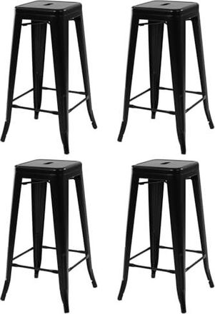 IDMarket Lot de 4 tabourets de Bar Leny m&eacute;tal Noir Mat empilable Aspect Brut Factory