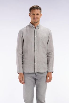 Eden Park Chemise En Lin Gris Unie Coupe Droite