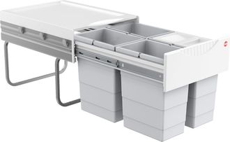 Hailo Abfallsammler 3643141 | 4x 8,5 Liter | Einbau M&uuml;lleimer f&uuml;r 40 cm Unterschrank | M&uuml;lltrennsystem mit Vollauszug | Raumspar-Tandem | M&uuml;lleimersystem K&uuml;