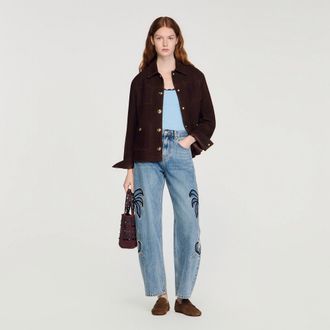 Sandro Barrel-Jeans mit Palmenstickerei