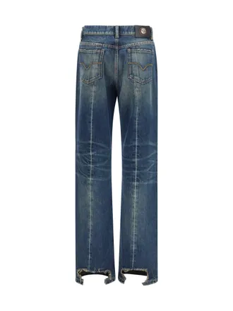 Versace Womens Distressed Straight-Leg Cotton Denim Jeans Dirty Blue