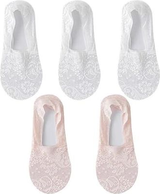 Generico 5 paires de chaussettes de bateau invisibles en dentelle, chaussettes d&eacute;t&eacute; fines et respirantes pour femmes, 3white 2pink, Taille Unique