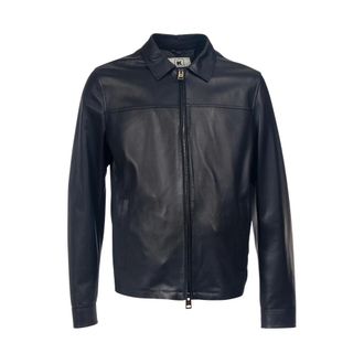 Kired Kired - Veste en cuir &agrave; col chemise - Homme - Vestes - Bleu - Taille: XL