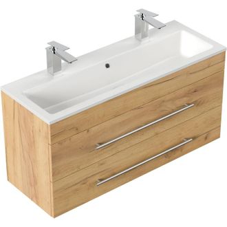 Magnolia Home Badm&ouml;bel Mars 1000 f&uuml;r 2 H&auml;hne 100x36cm mit 2 SoftClose Schubladen eiche gold