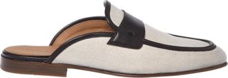 Baldinini Homme, Chaussures, Beige, Taille: 40 EU Sabot en toile &eacute;cru et cuir marron fonc&eacute;
