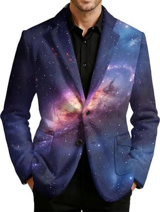 Generico Galaxy Veste de costume pour homme Coupe slim Imprim&eacute; 3D Galaxie Graphique Galaxie Univers &Eacute;toile Espace F&ecirc;te Blazer de remise des dipl&ocirc;mes, H Violet,