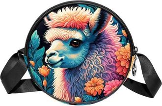 Generic Petit sac &agrave; bandouli&egrave;re circulaire pour femme, sac &agrave; bandouli&egrave;re en alpaga avec fermeture &eacute;clair et bretelles r&eacute;glables style d&eacute;contract&eacute; pour femmes 