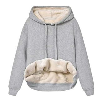 Generic Sweat &agrave; capuche d&eacute;contract&eacute; en polaire chaude doubl&eacute;e Sherpa pour femme, chandail &agrave; capuche &eacute;pais avec poches, gris clair, 3XL