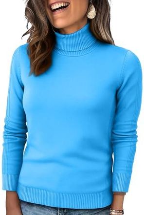 Generic Pull Femme Hiver Chaud col Montant Mode Ample Sweatshirts Couleur Unie Pull Femme Chic et El&eacute;gant D&eacute;contract&eacute; Manche Longue Jumper Tops Bleu Ciel